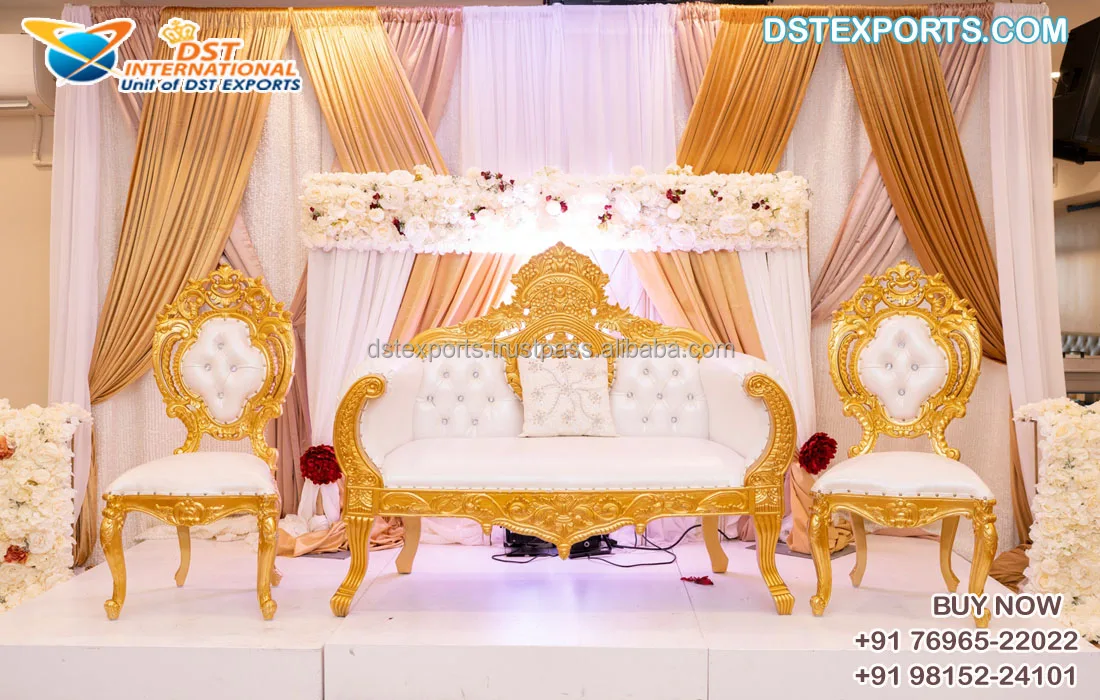 Elegant White Wedding Stage Sofa With Ottomans Royal Wedding Sofa Set ...