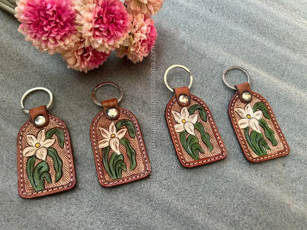 Hand Carved Tooled Leather Key Chains Cute Exotic Shape Leather Key ...