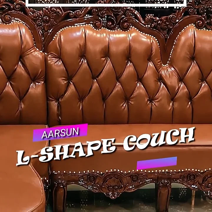 Stylish L-shaped Sofa Set With Intricate Wooden Carvings And ...