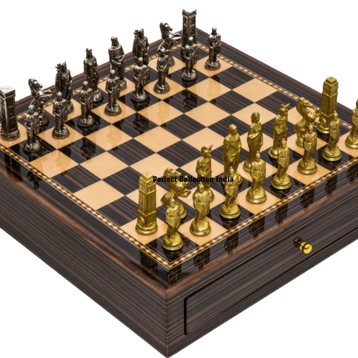 silver antique brass chess chips set/wood chess board box Metal Chess ...