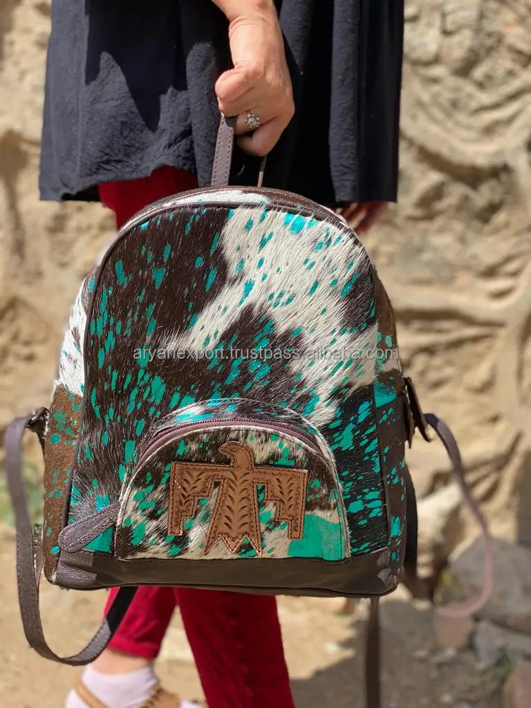 New Western Fashion Hand Tooled Metallic Fur Leather Backpack Stylish ...