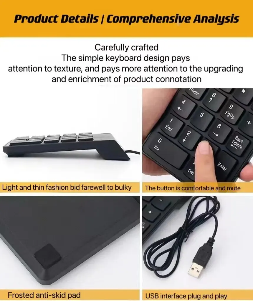 Usb Numeric Keypad Wire Numpad Digital 19 Key Mini Keyboard For Pc ...