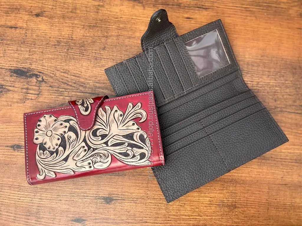 New Real Handcrafted Tooled Leather Bifold Clutches Women Designed ...