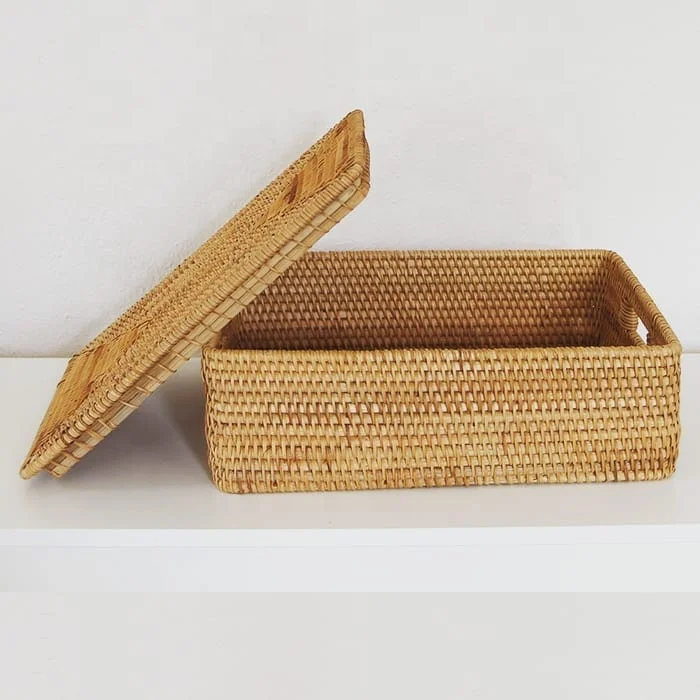 Home Storage and Organization Large Rectangular Rattan Storage Box with ...
