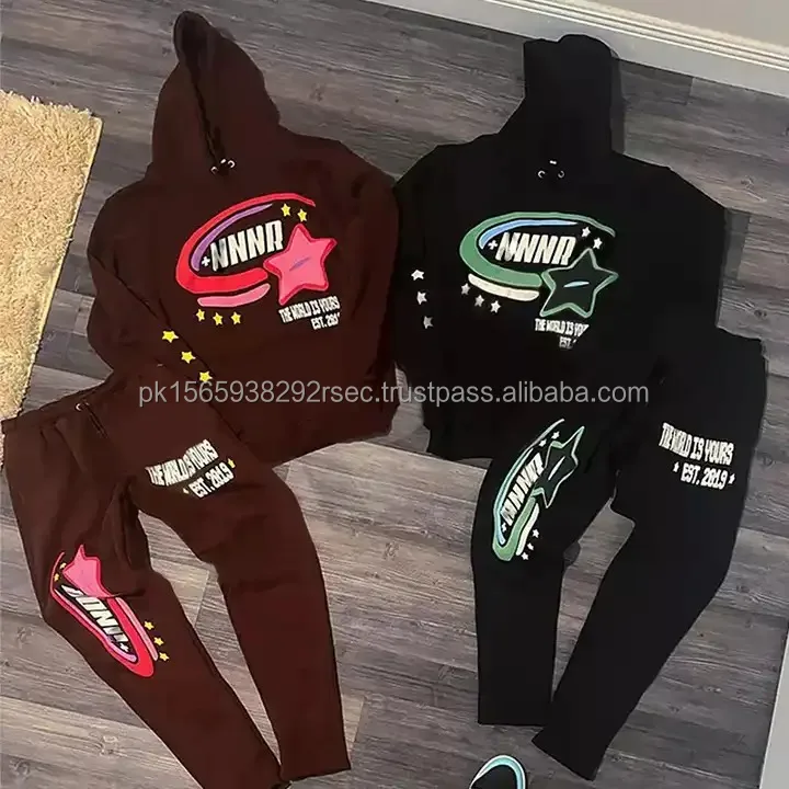 Custom Logo Puff Print Sweatsuit Oversized Two Piece Cotton French ...
