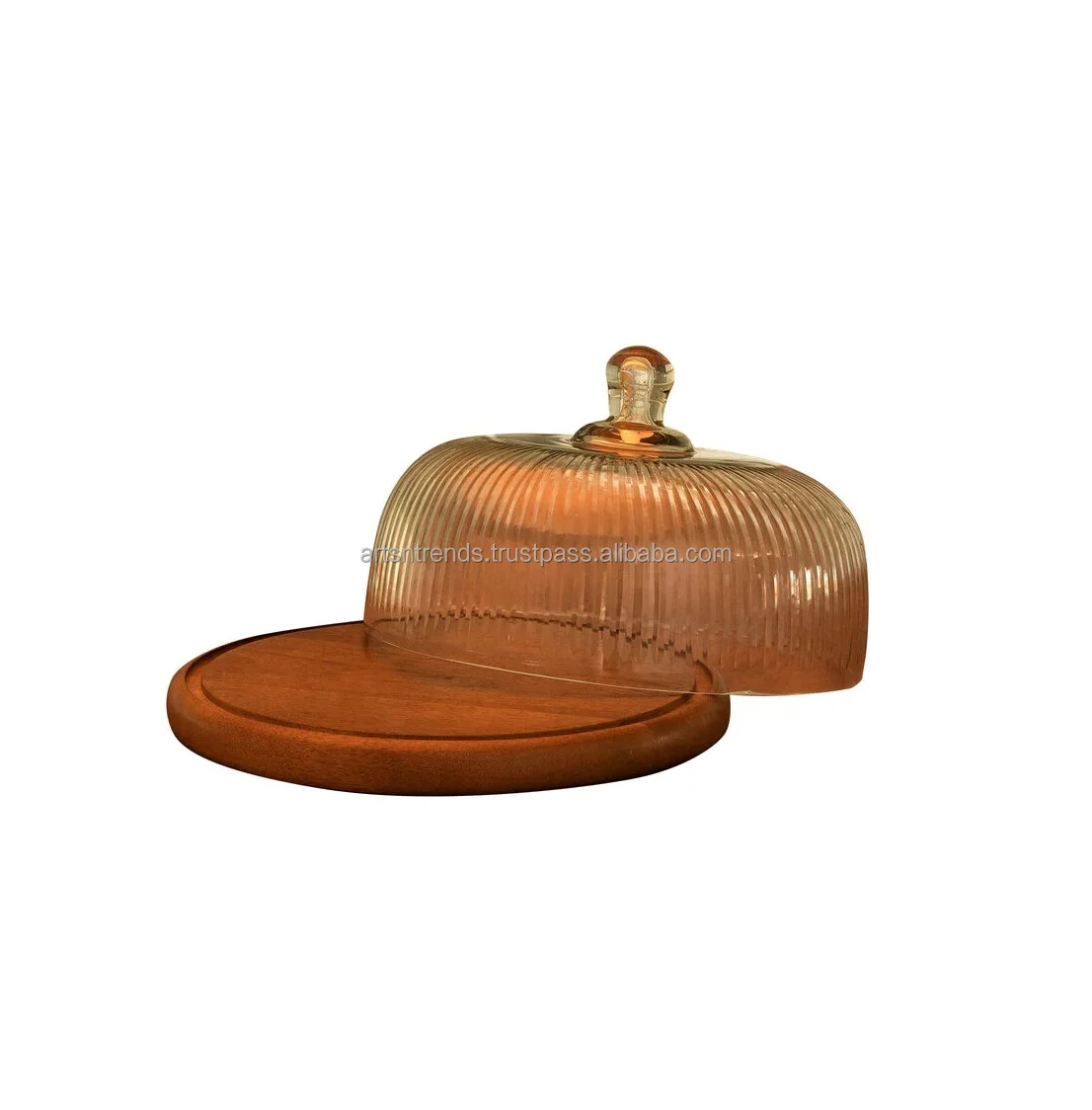 Round Wooden Cakes Stand With Wooden Base With Glass Lid Manufacturer ...