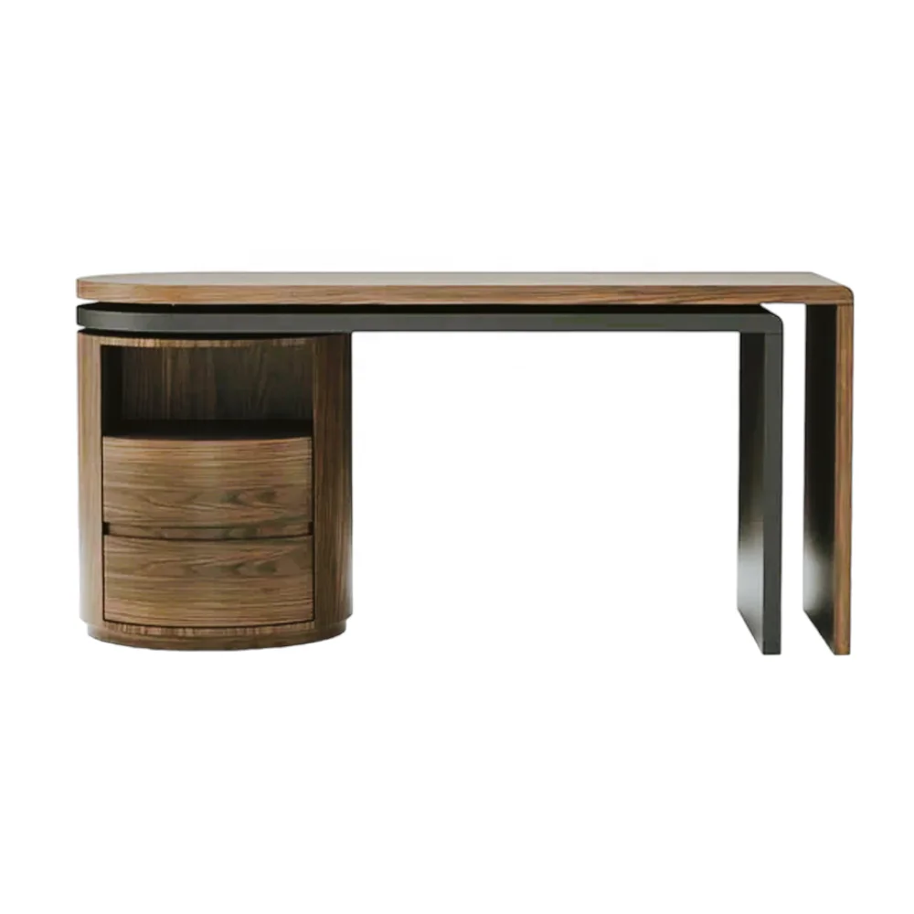 L Shaped Office Desk Teak Wood Modern Adjustable Convertible With 1 ...