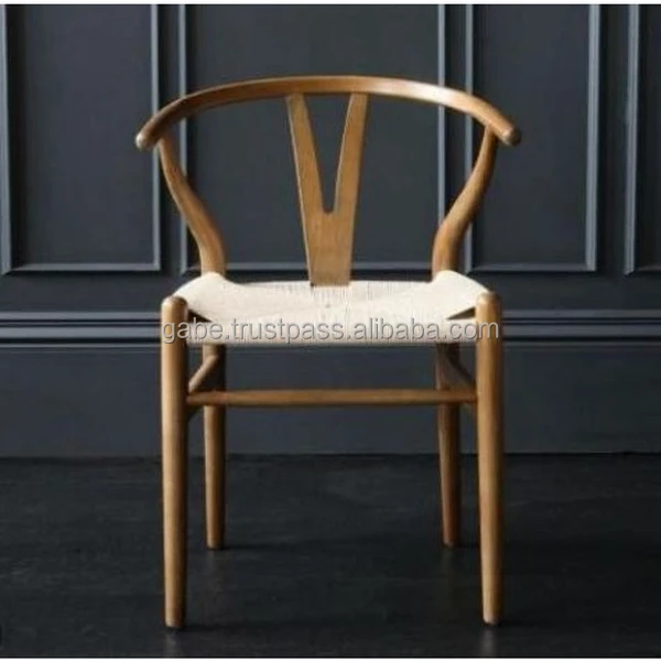 Solid Wooden Dining Chair Wishbone Natural Color With Rope Seat Teak Wood Hans Wegner - Buy ...