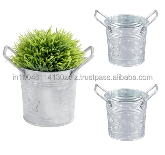 Galvanized Metal Flower Pots with Handles Modern Small Buckets Eco ...