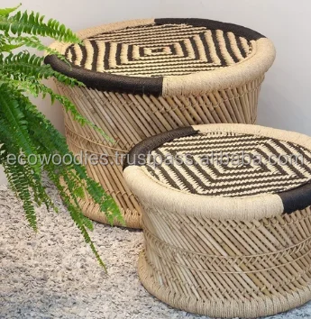Simple Style Eco-Freindly Custom Colour Bamboo Cane Ottoman Set ...