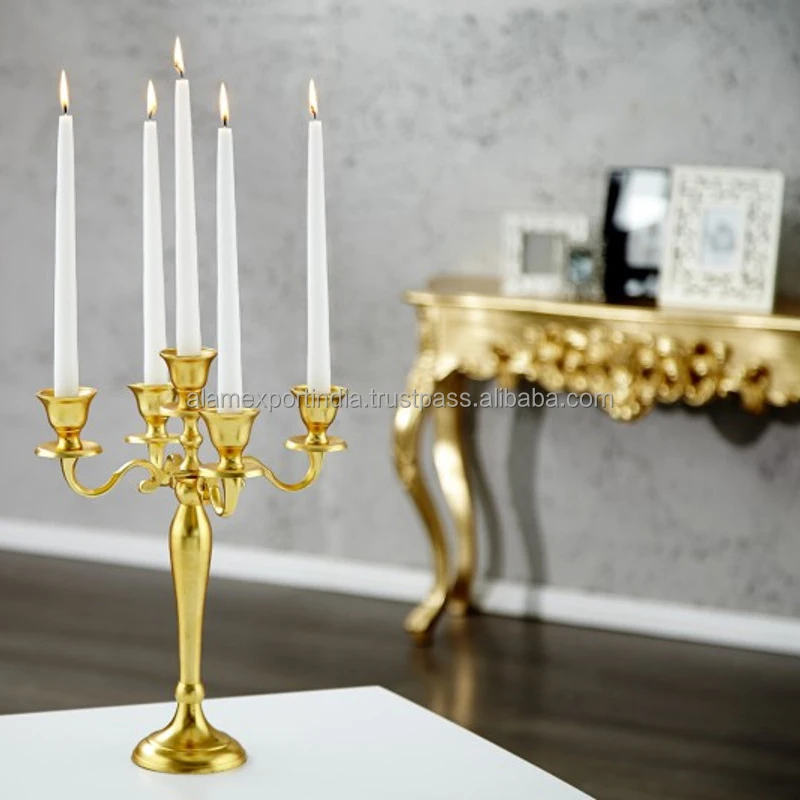 Elegant Design High Quality Aluminum Candle Stand With Bright Gold ...