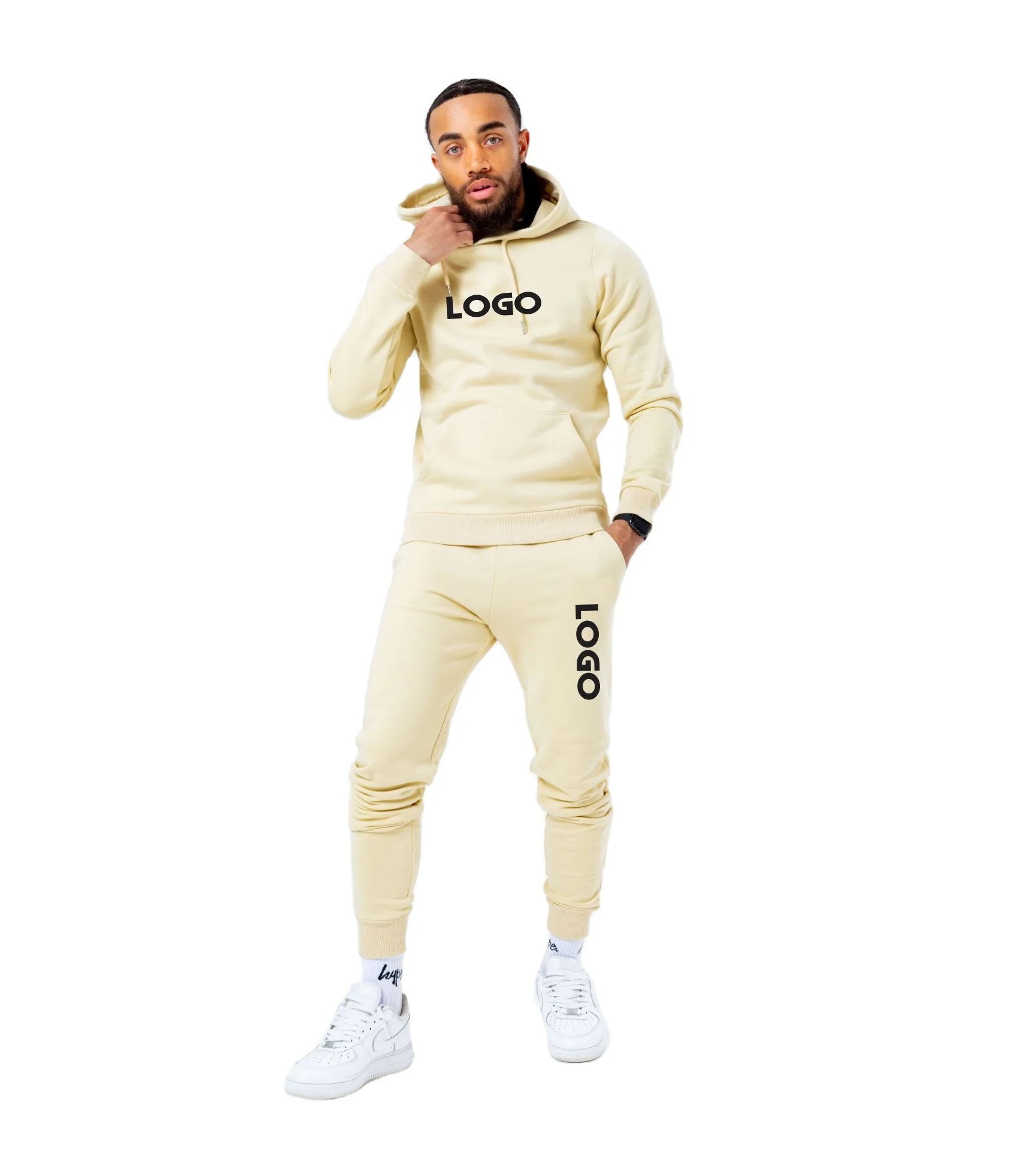 Sweatsuits Cream Color Pullover Hoodie & Pant Jogging Suits Set Men ...