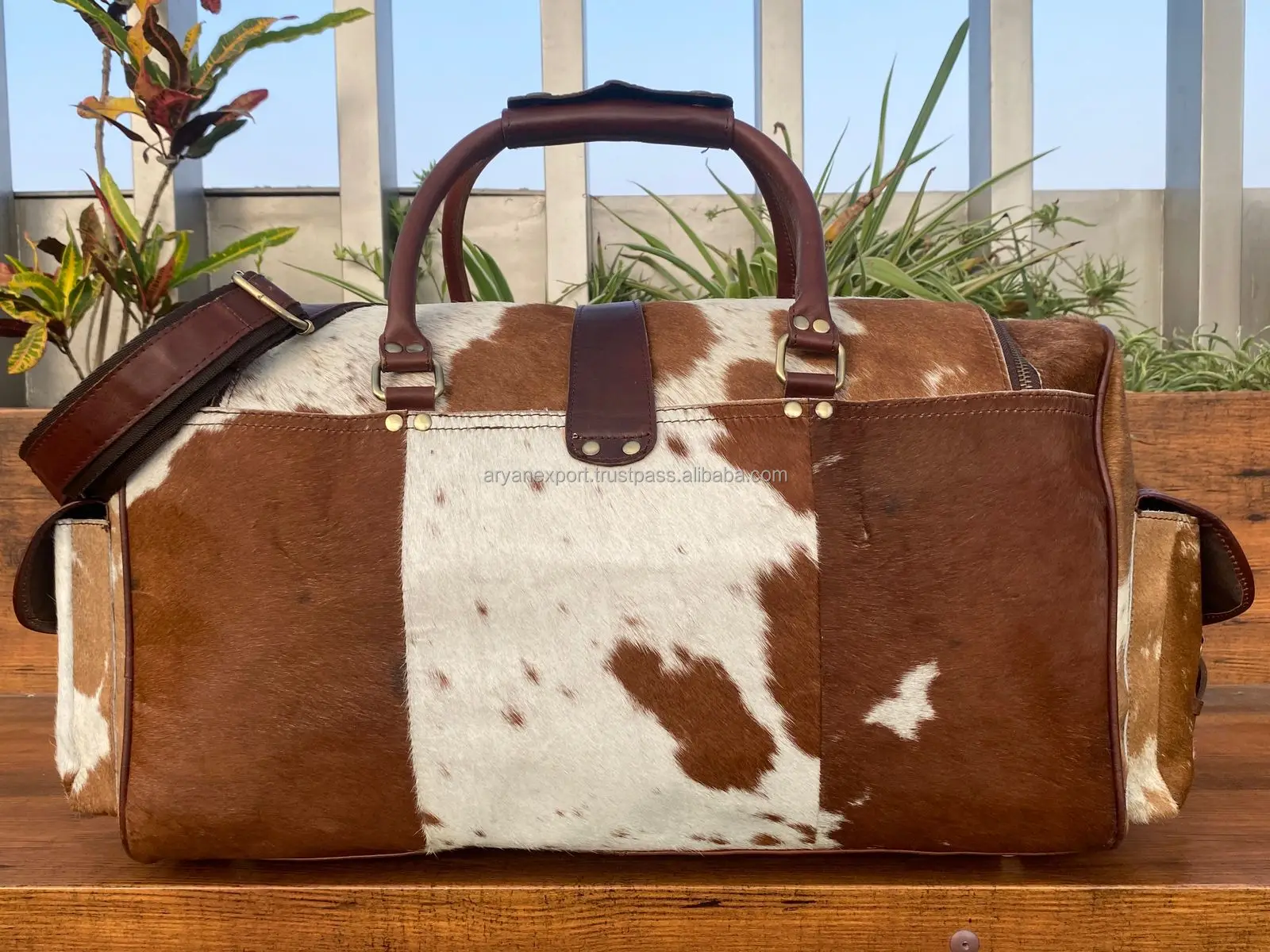 Travel Cowhide Hairon Luggage Bag Vintage Overnight Duffle Leather ...