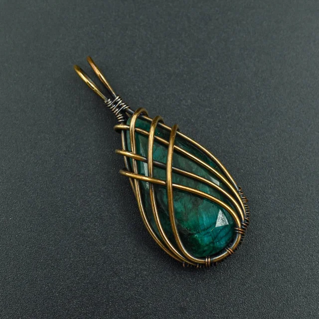 Emerald Gemstone Copper Wire Wrapped Pendant Fashion Jewelry Designer ...