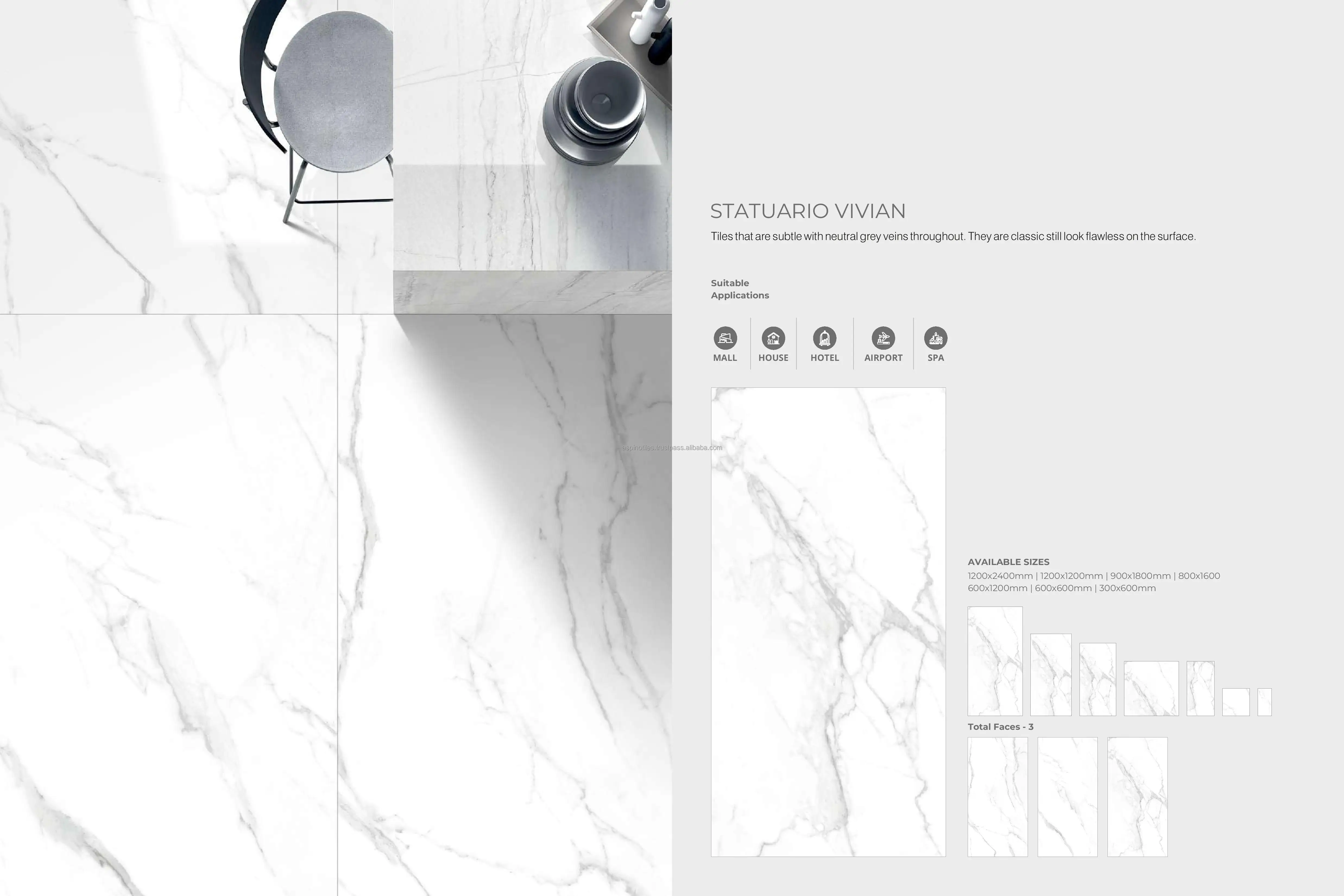 48x96 Large Size Tiles for Floor - Porcelain with Marble Texture