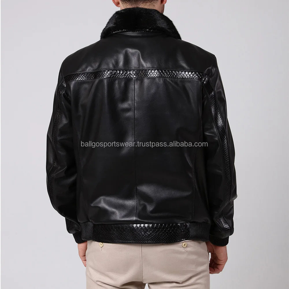 Black Python Leather Jacket For Men's New Snakeskin Python Embossed ...
