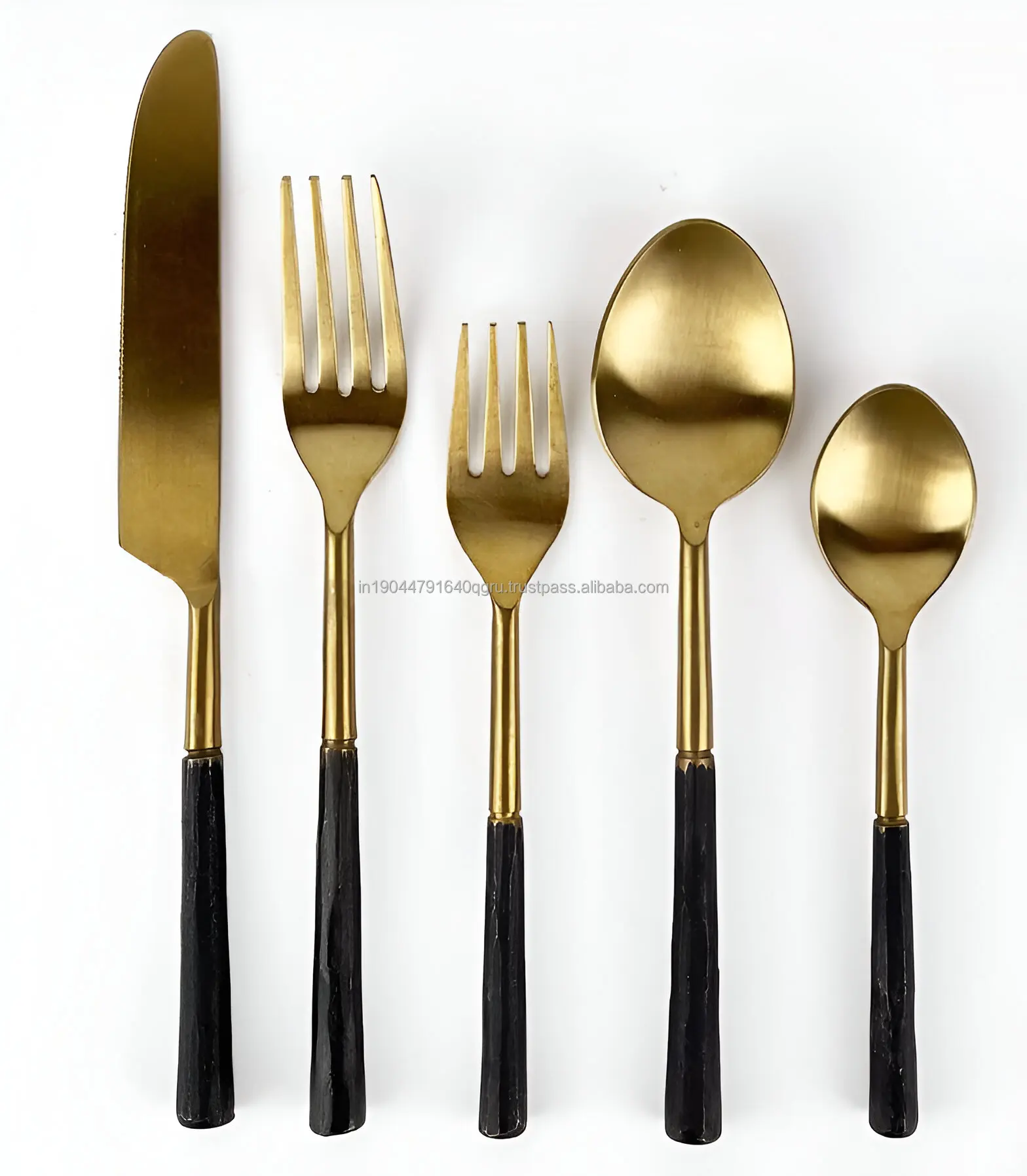 Luxury Two-toned Black Gold Handle Metal Flatware Sets Dinner Knife ...
