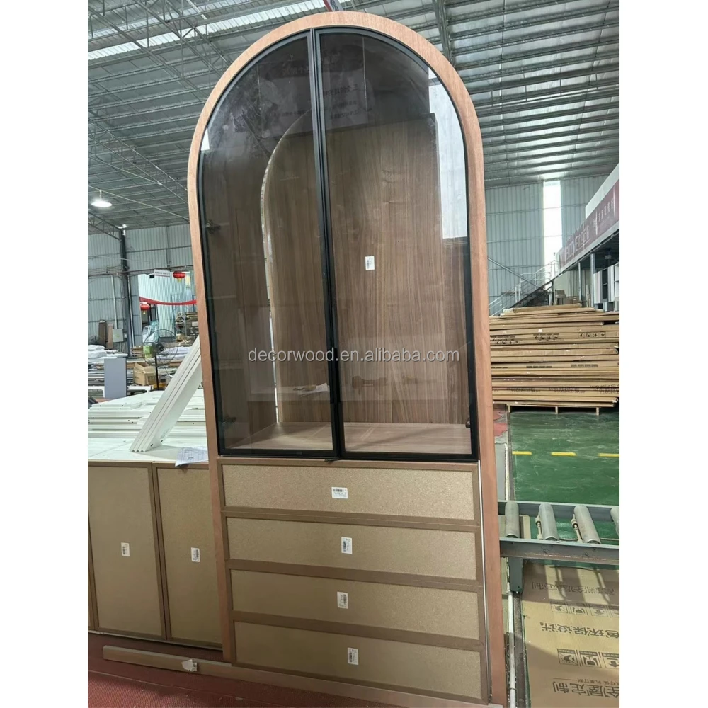 Italian Design Walnut Veneer Arched Door Kitchen Cabinet With 2pac ...
