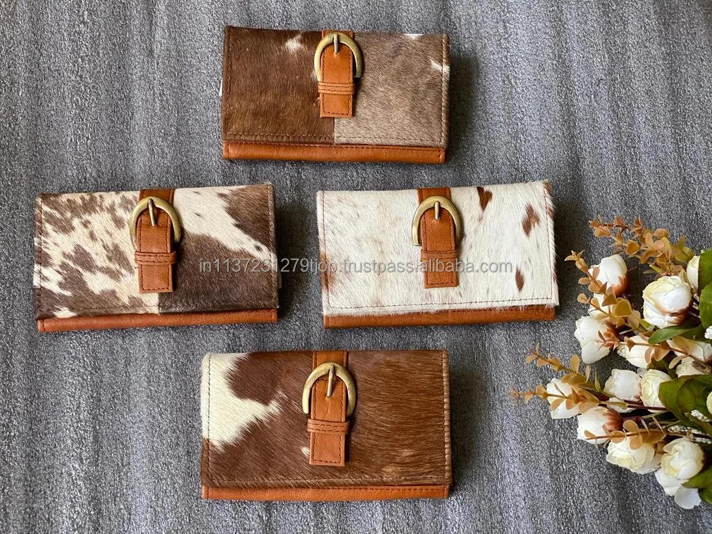 New Real Handmade Hair On Hide Wallets For Women Slim Wallet Bifold ...