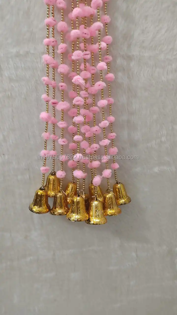 Pastel Pink White Indian Wedding Backdrop Decorative Pom Pom Bell ...