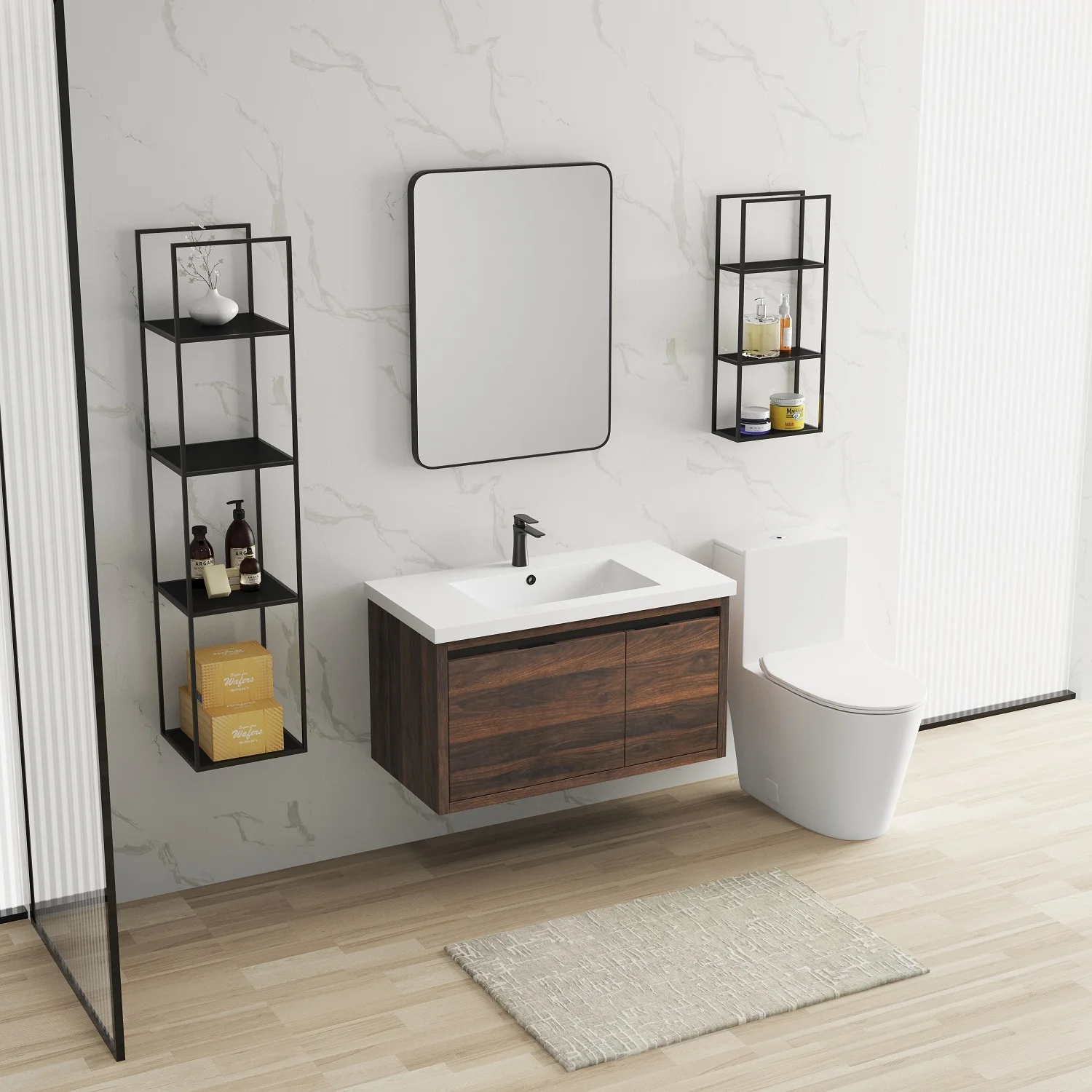 36 Inch Floating Bathroom Vanity: Compact Hanging Cabinet With Soft ...