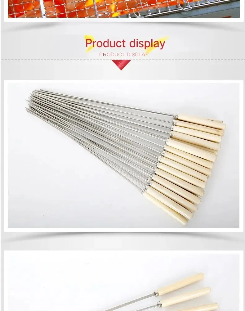 Flat Barbecue Stick Bbqneedle With Wooden Handle Brochette Tong Kebabe ...