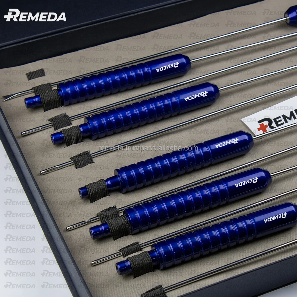 REMEDA Full Body Liposuction Cannula Set With Fixed Handle 11 PCS Liposuction Cannulas Kit Blue ...