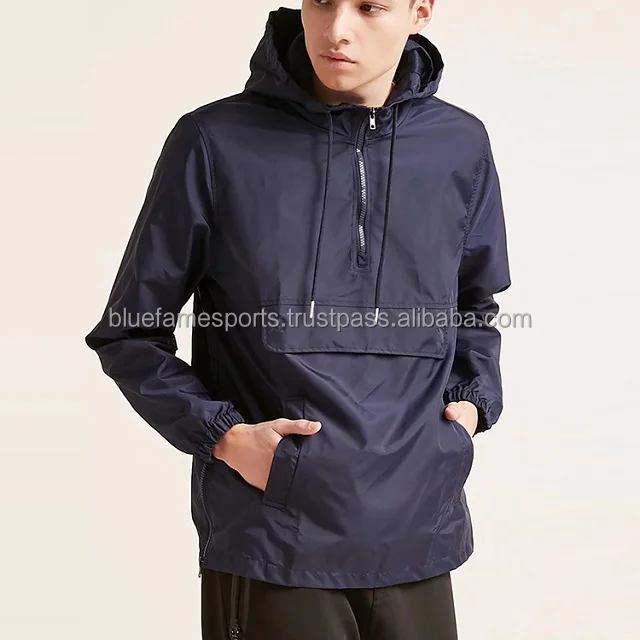 Wholesale Blank Custom Pullover Windbreaker Jacket Men's Hoodies Side-zip With Pockets Rain Coat ...