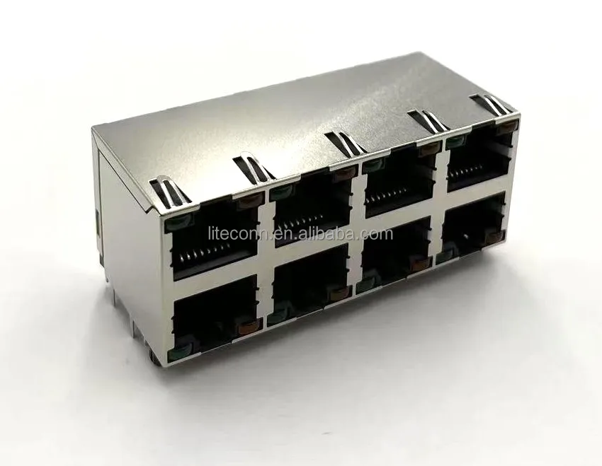 2x4 RJ45 female Ethernet Socket Connector shielded 8P8C LAN Network Connector Cat5e with LED ...