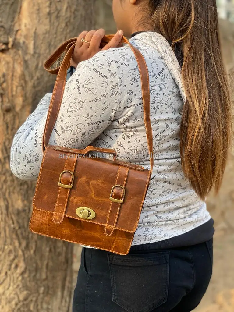 Real Handmade Full Grain Genuine Crunch Leather Handbag Stylish Women ...