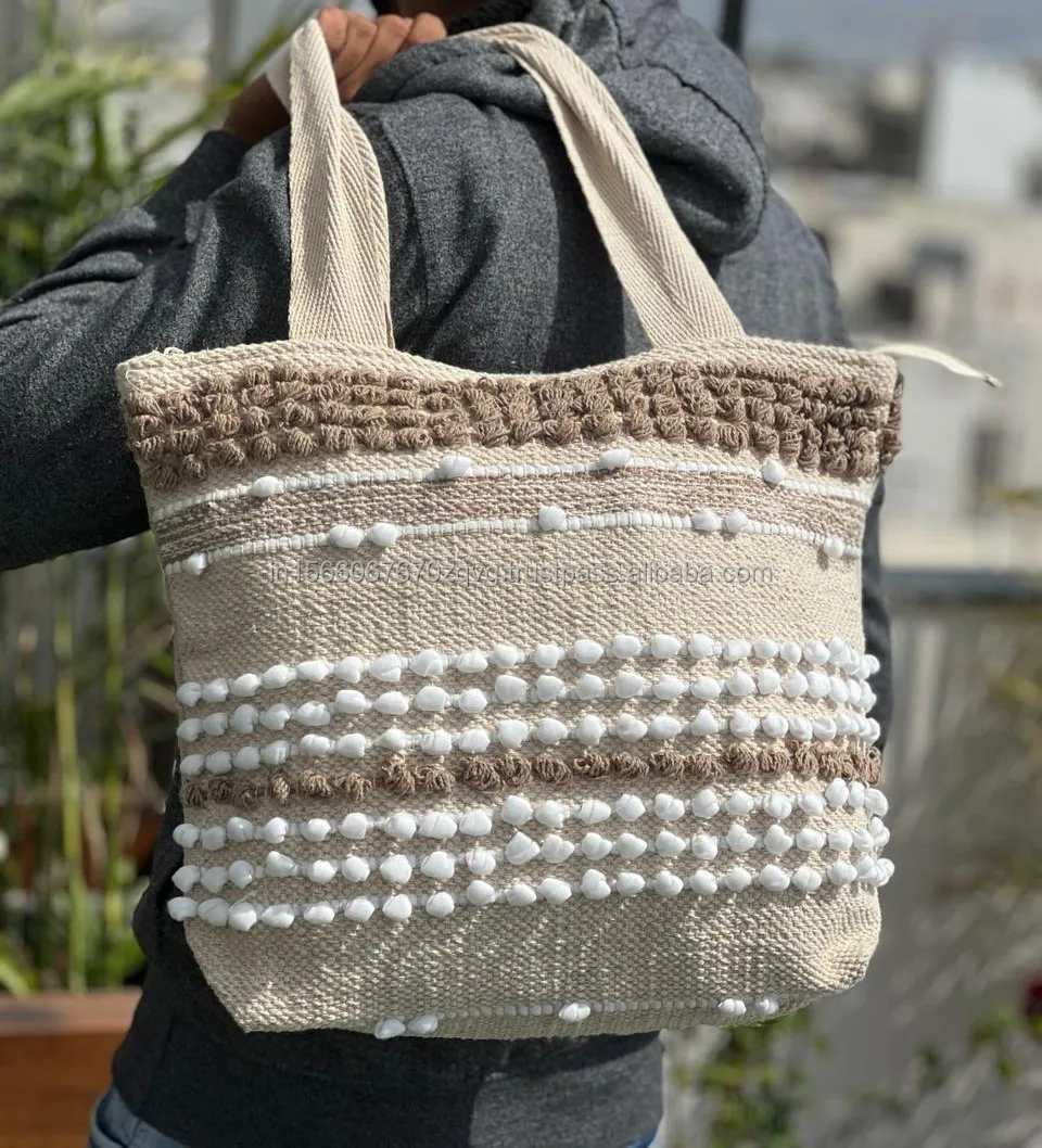 New Stylish Bohemian Woven Hemp Tote Bag Natural Cotton Handbag Multi ...