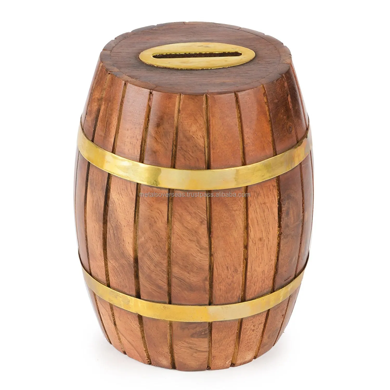 Handmade Vintage Barrel Shaped Wooden Money Coin Saving Bank Box For ...