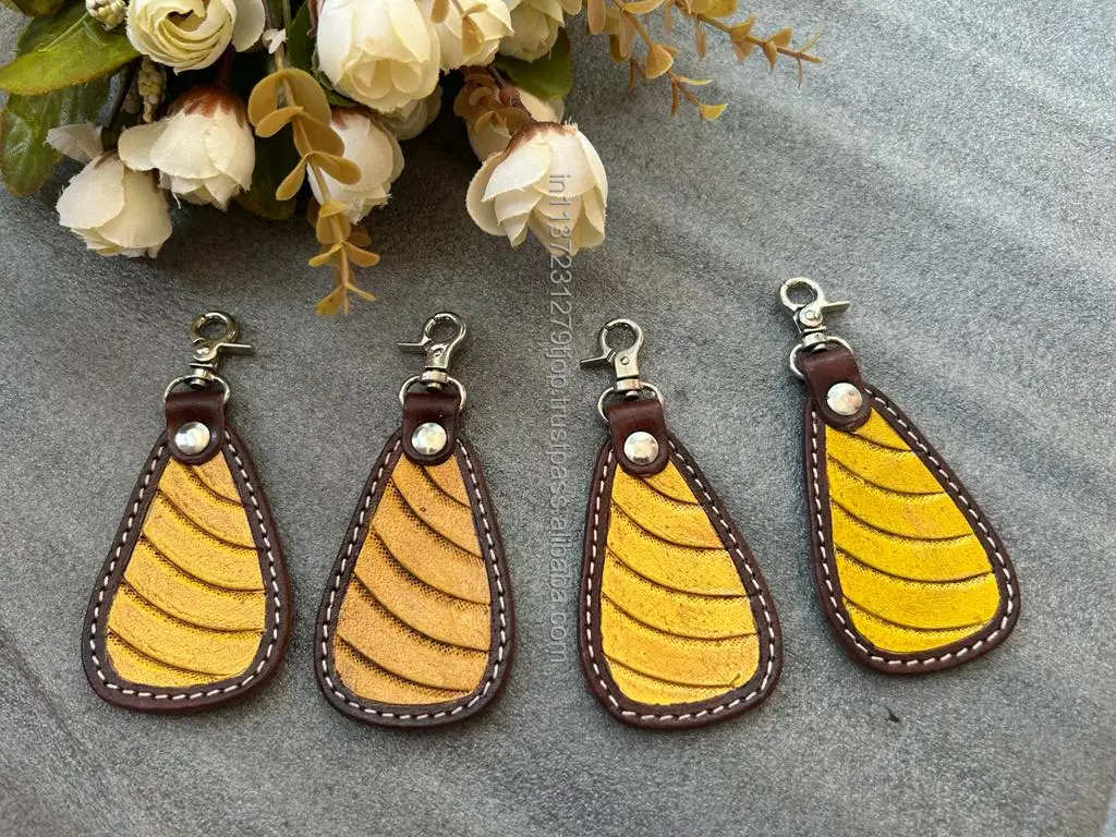 Hand Carved Tooled Leather Key Chains Cute Exotic Shape Leather Key ...