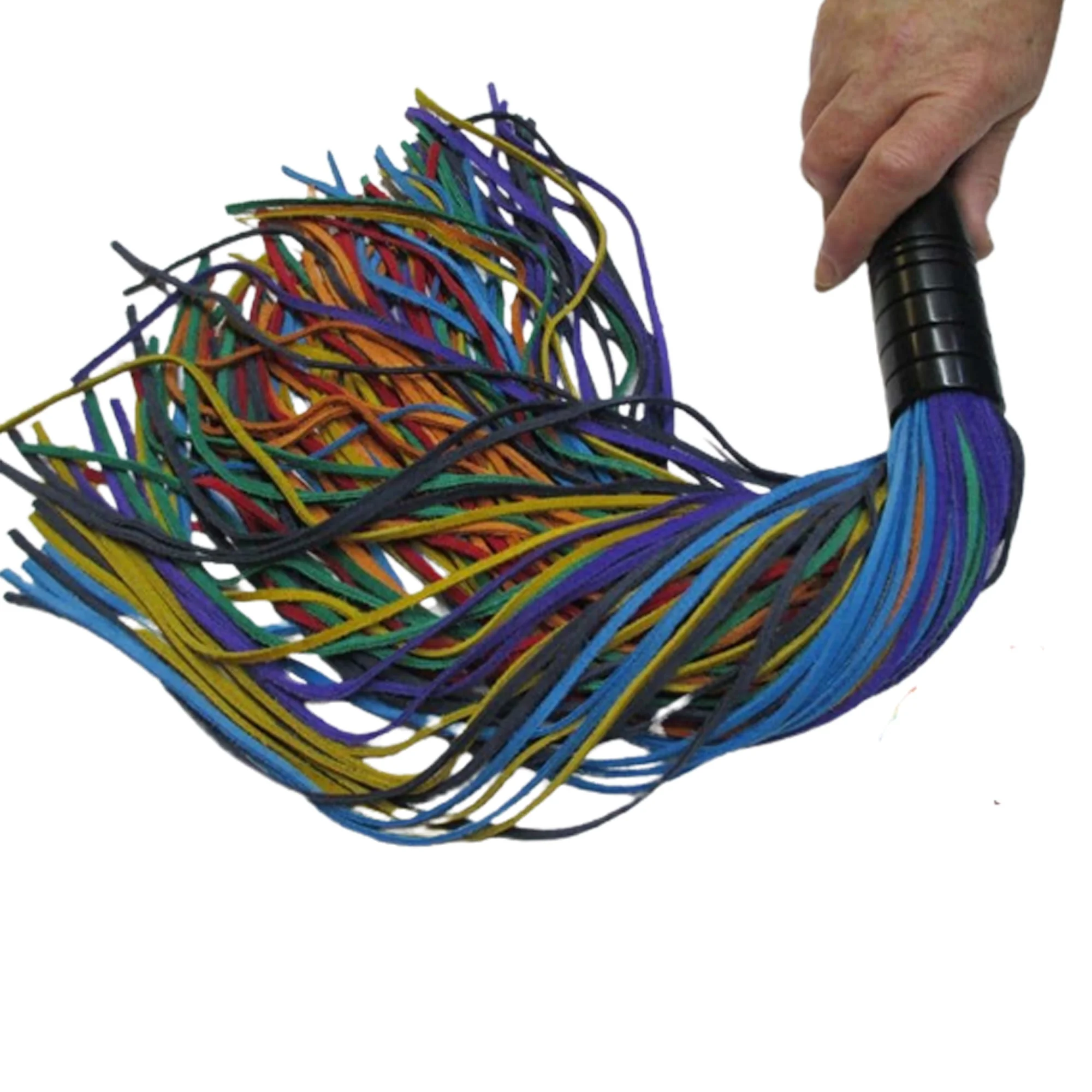 Leather Rainbow Flogger 100 Falls Genuine Cowhide Black Braided Handle ...