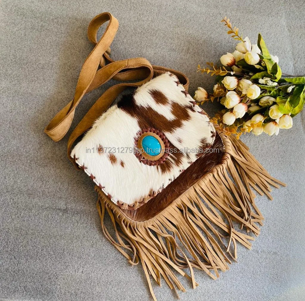 New Western Style Hair On Hide Fur Suede Leather Fringe Bag High ...