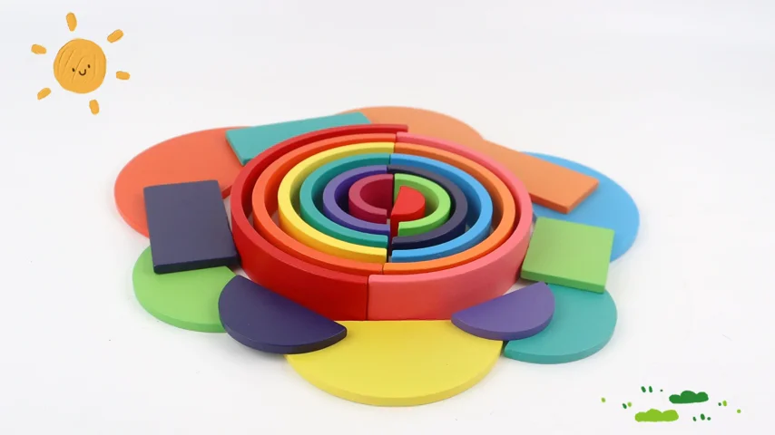 Educational Wooden Rainbow Stack Building Colorful Blocks Set Early ...