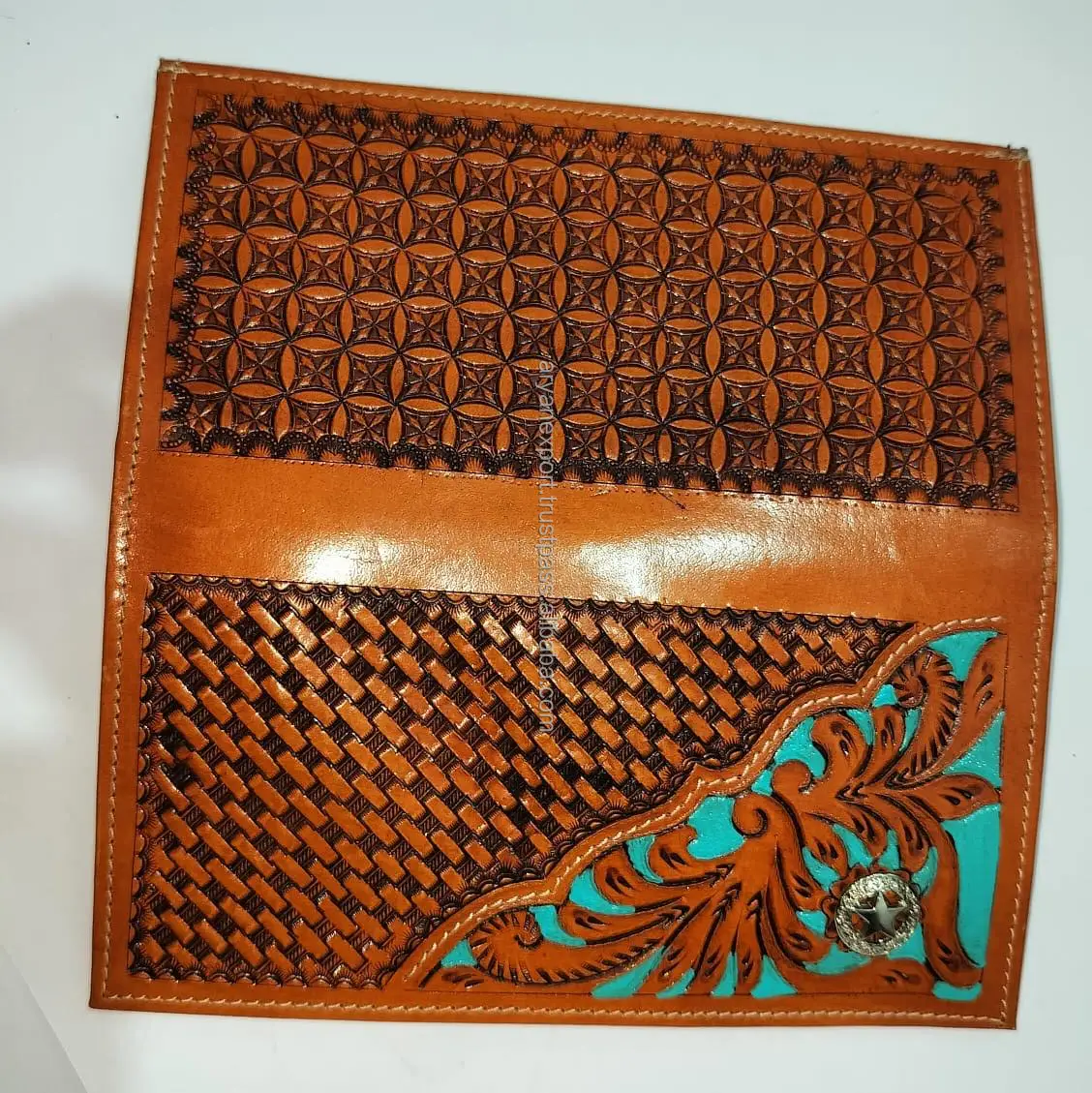 Western Pattern Hand Tooled Carving Leather Men's Long Wallet Hot Sale ...