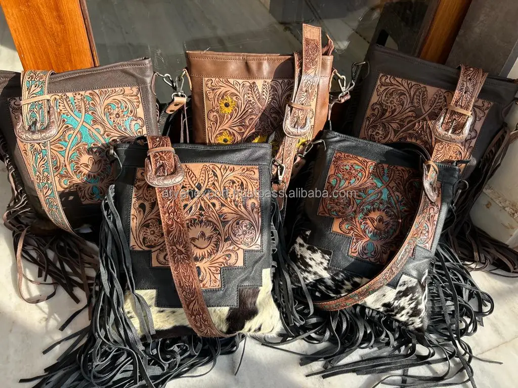 Hand Tooled Hair On Hide Fur Leather Fringe Handbag Stylish Women ...
