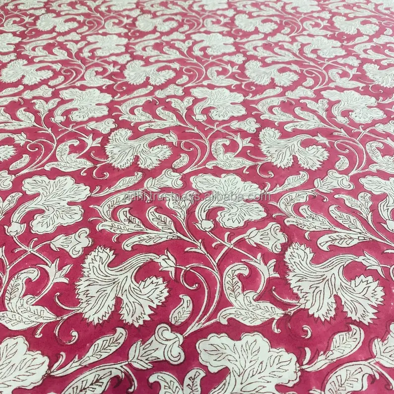 Indian Deep Pruce and White Indian Floral Hand Printed Cotton Cloth ...