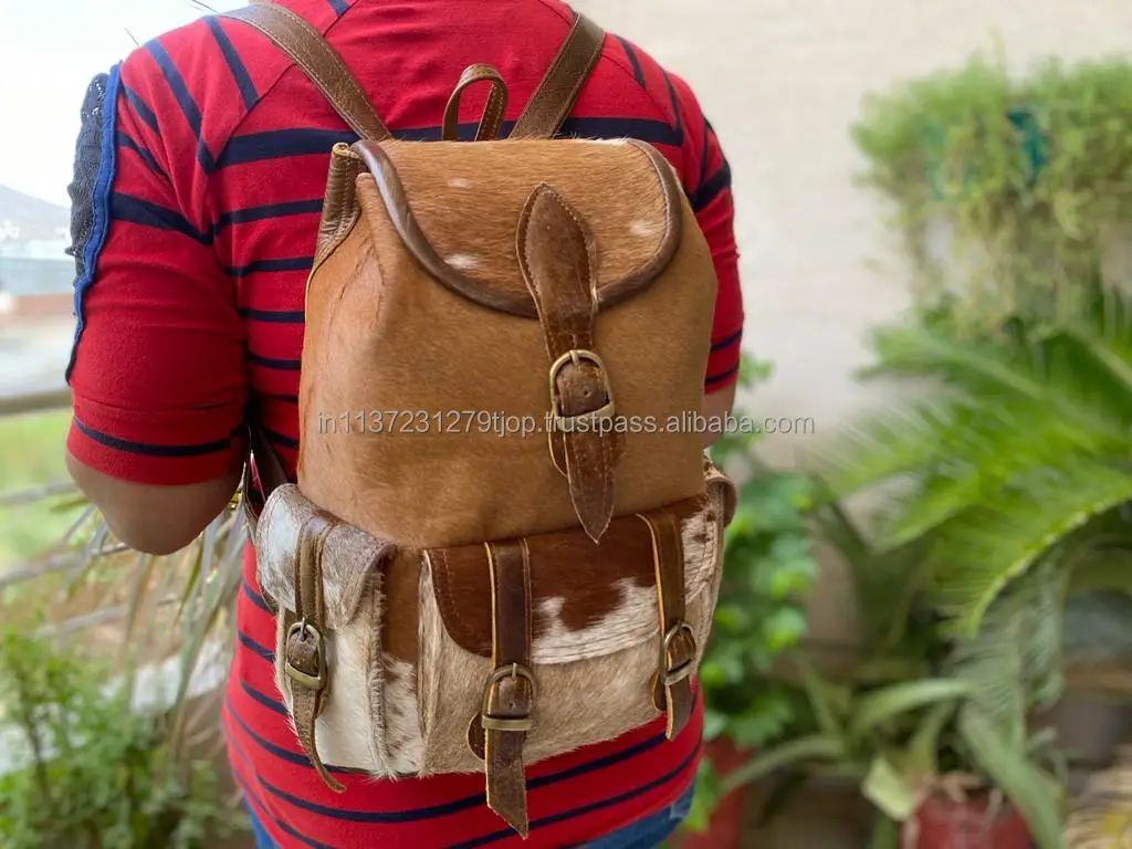 New Real Handmade Hair On Hide Fur Leather Backpack Retro Genuine ...