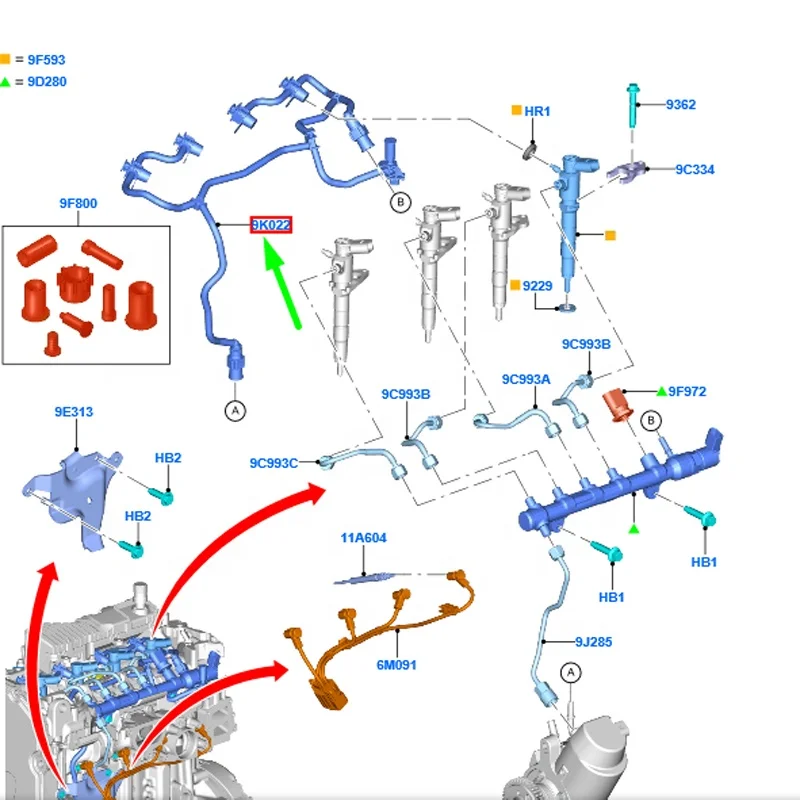 Auto Parts Injection Fuel Tube Assy JB3Q-9K022-AA 2215547 JB3Q9K022AA ...