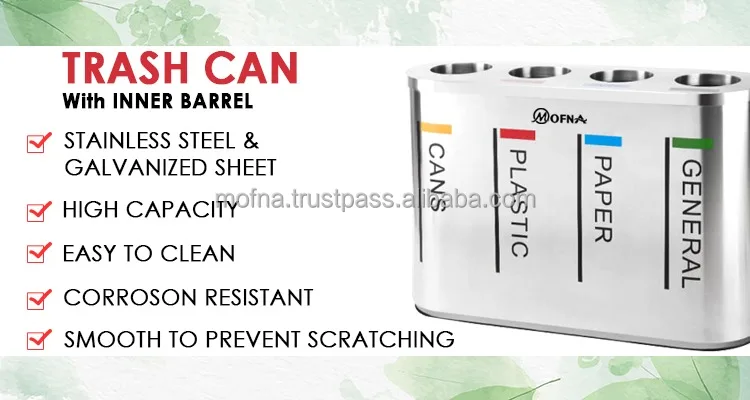 Airport Stainless Steel Round 4 Compartment Stainless Steel Dustbin ...