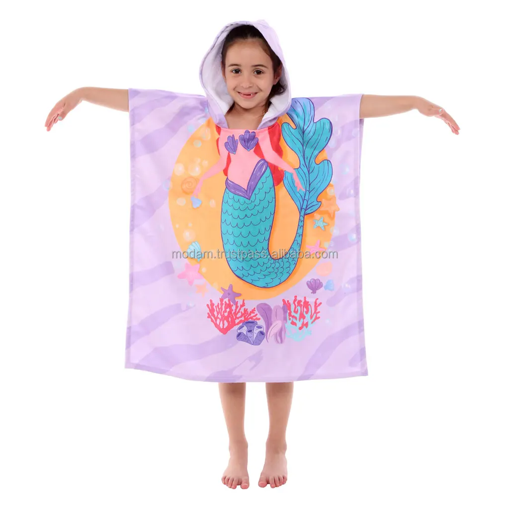 Mermaid Printed Kids Kids Poncho Beach Towel Wholesale Kid Bath Robe ...