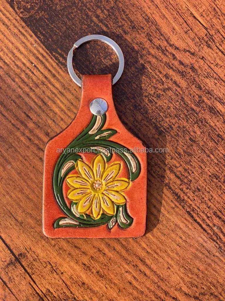 Hand Carved Tooled Leather Key Chains Cute Exotic Shape Leather Key ...