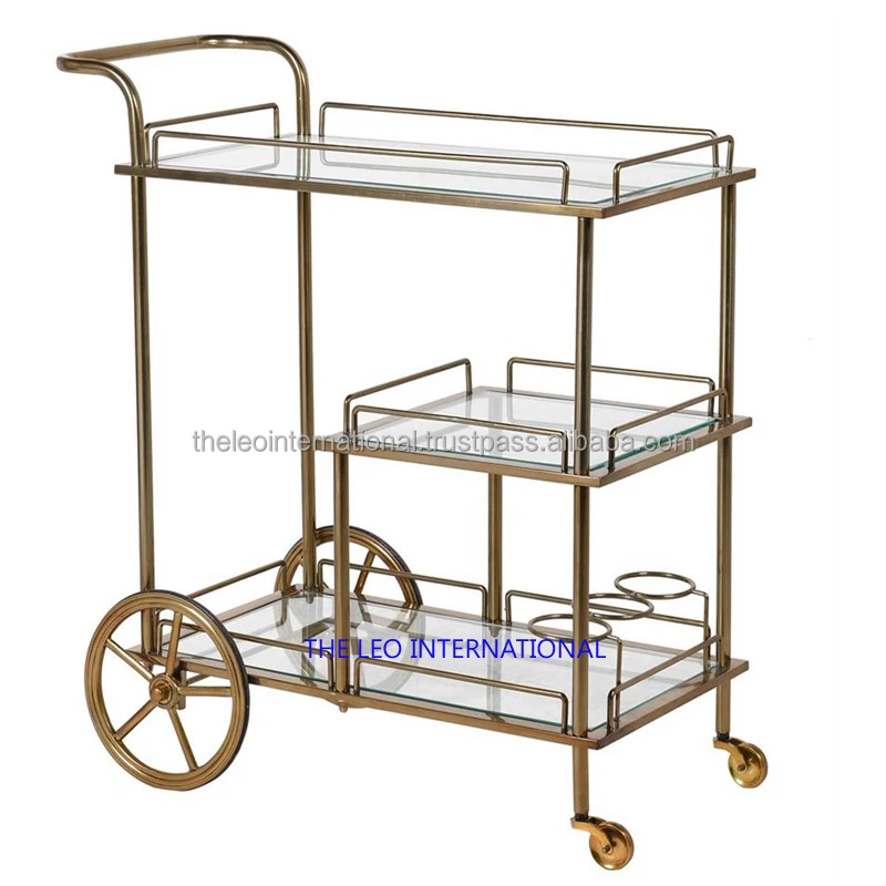 2022 Hotel Kitchen Gold Metal Mini Bar Trolley - Stylish & Functional