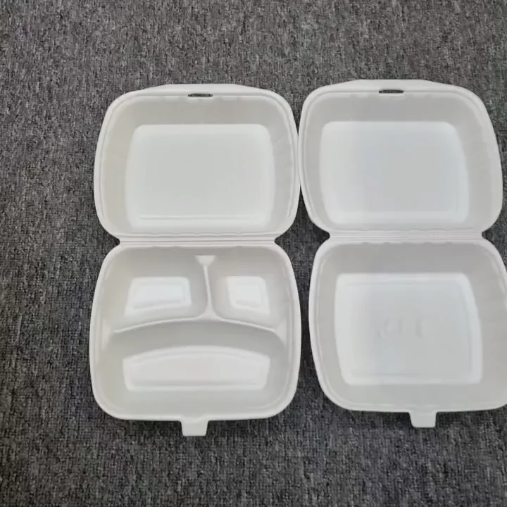 Three Compartments Ps Foam Food Container With Lid Lunch Box/fast Food ...