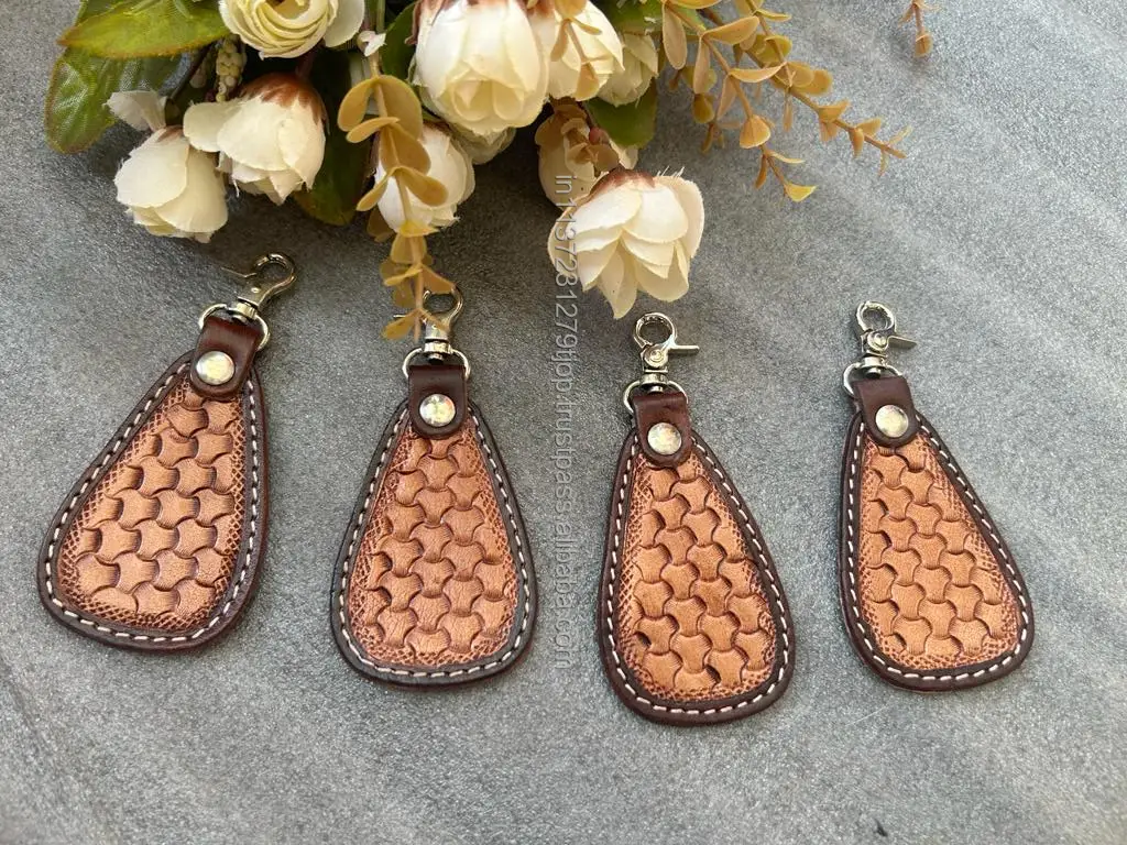 Hand Carved Tooled Leather Key Chains Cute Exotic Shape Leather Key ...