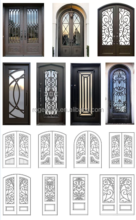 ROGENILAN Wrought Iron Double Doors with Glass - Stylish & Durable