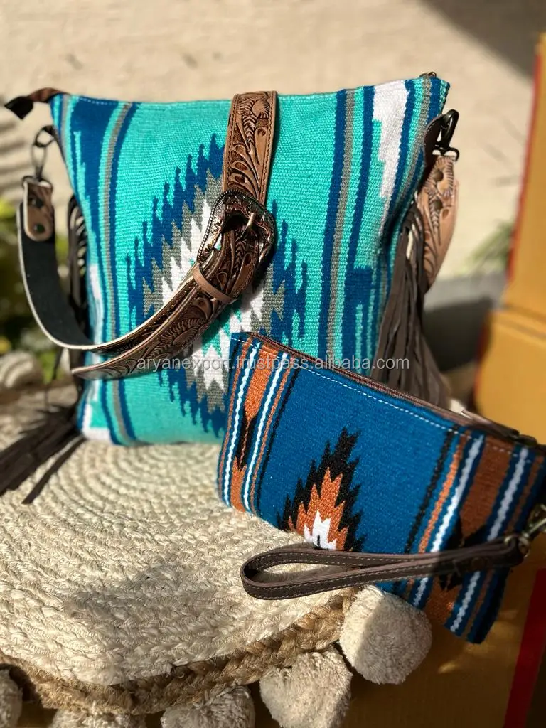 New Western Traditional Style Aztec Tooled Leather Handbag Women's ...