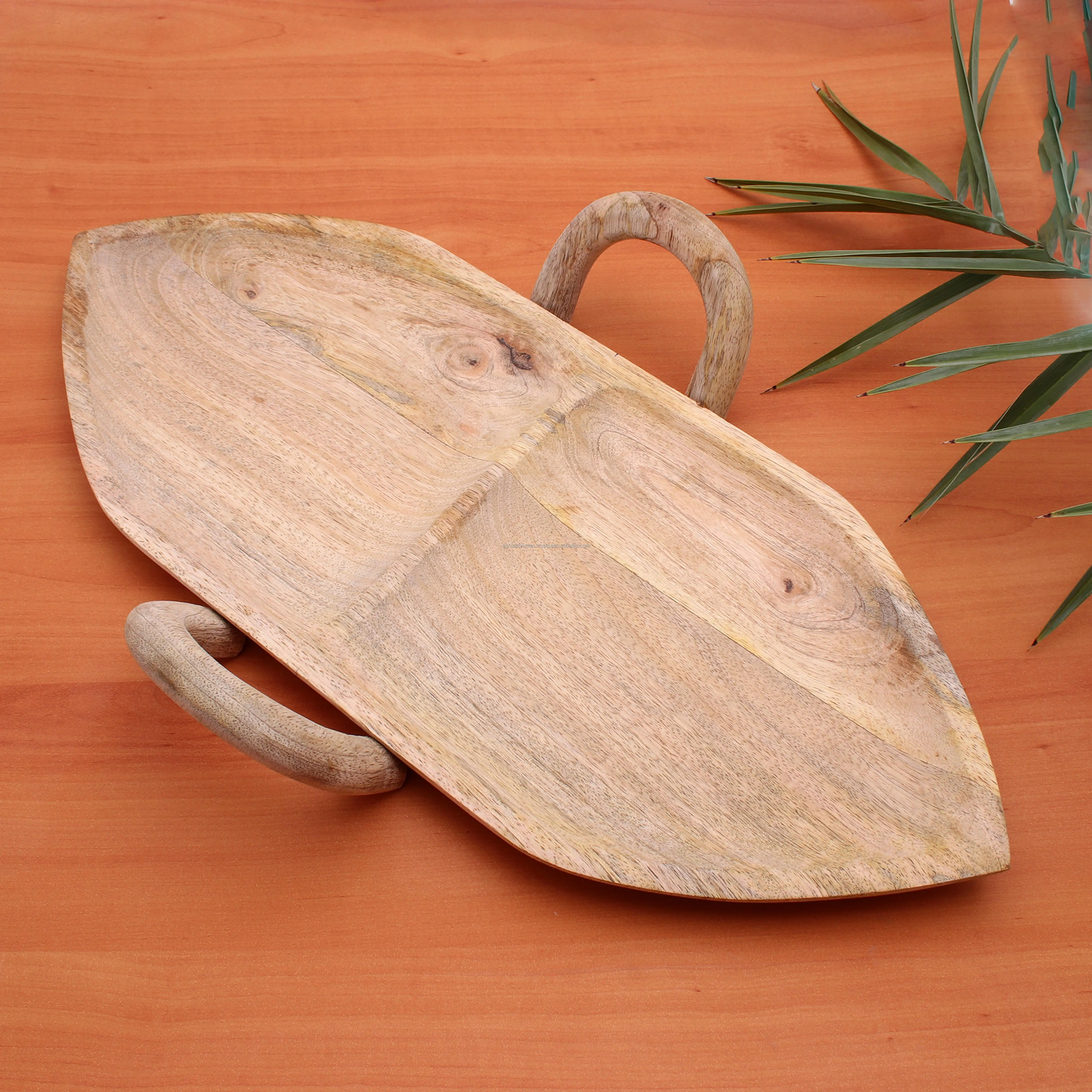 Boat Shape Mango Wood Food Decorative Serving Tray Handmade Natural ...